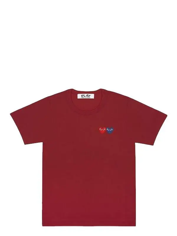 Play Comme Des Garcon Double Heart Embroidered T-shirt - Red