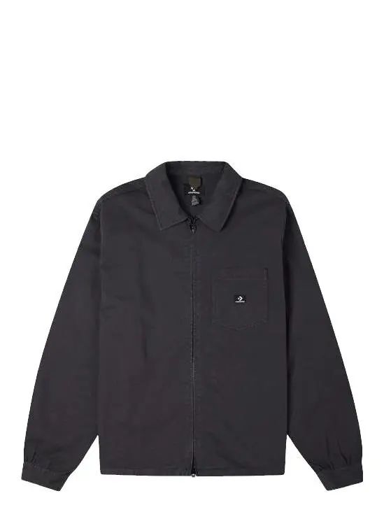CONVERSE Washed Zip-up Jacket With Chest Pocket - Black