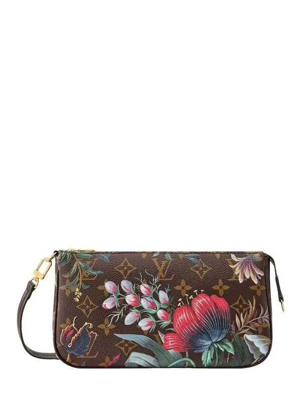 LOUIS VUITTON Pochette Accessoires Floral Monogram Coated Canvas Clutch - Brown