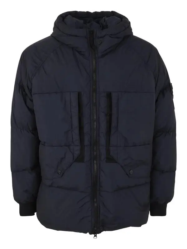 Stone Island Zip-up Hooded Puffer Jacket - Navy