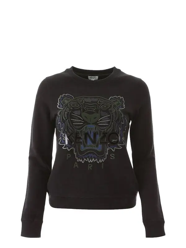 Kenzo Cotton Tiger Head Long Sleeve Pullover - Black