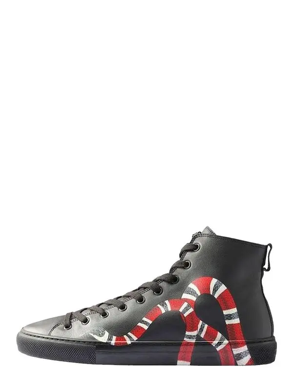 Gucci Leather High Top Sneakers With Snake Motif - Black