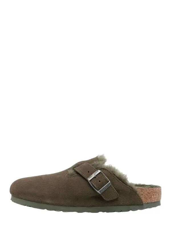 BIRKENSTOCK Shearling Suede Leather Clogs - Olive Greenth