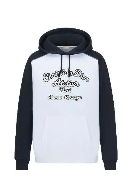 Dior Ss22 Embroidered Logo Pattern Loose Hooded Colorblock Long Sleeves - White
