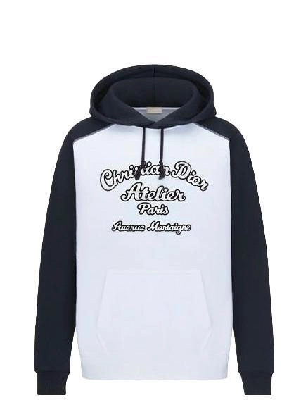 Dior Ss22 Embroidered Logo Pattern Loose Hooded Colorblock Long Sleeves - White
