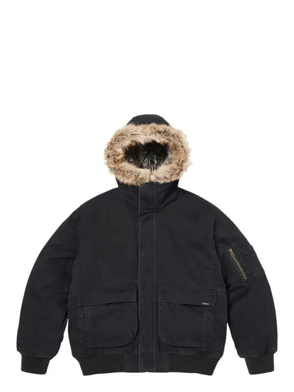 Supreme Reversible Faux Fur Hooded Work Jacket - Black