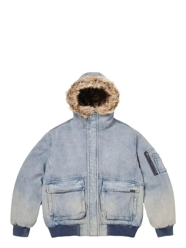 Supreme Reversible Faux Fur Hooded Work Jacket - Denim