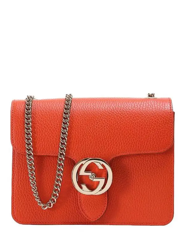 Gucci Leather Crossbody Bag With Chain Strap - Orange