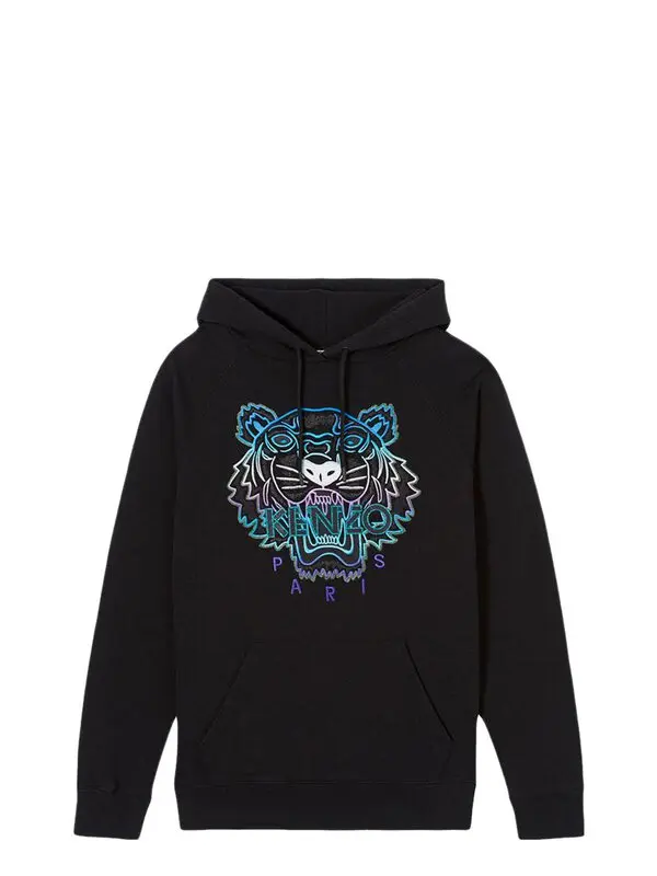 Kenzo Tiger Head Print Pullover Hoodie - Black