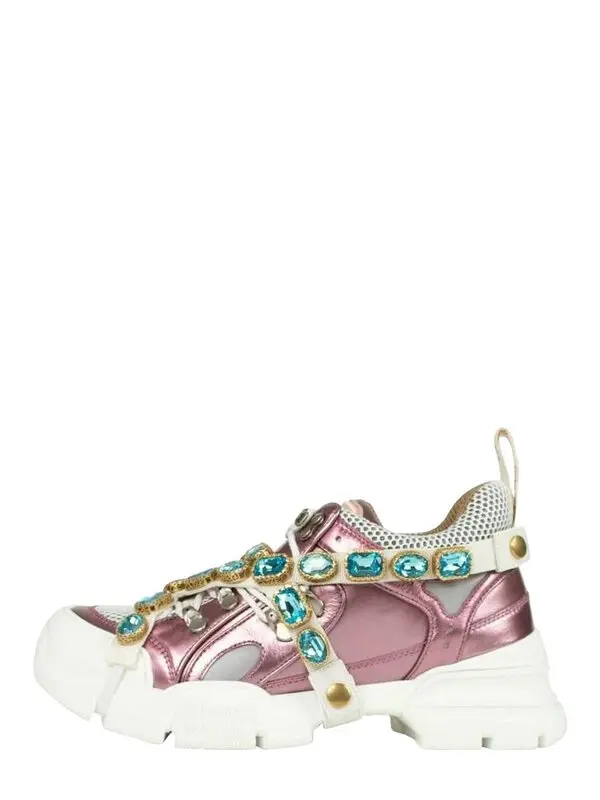 Gucci Flashtrek Embellished Sneakers - Pink/white/grey