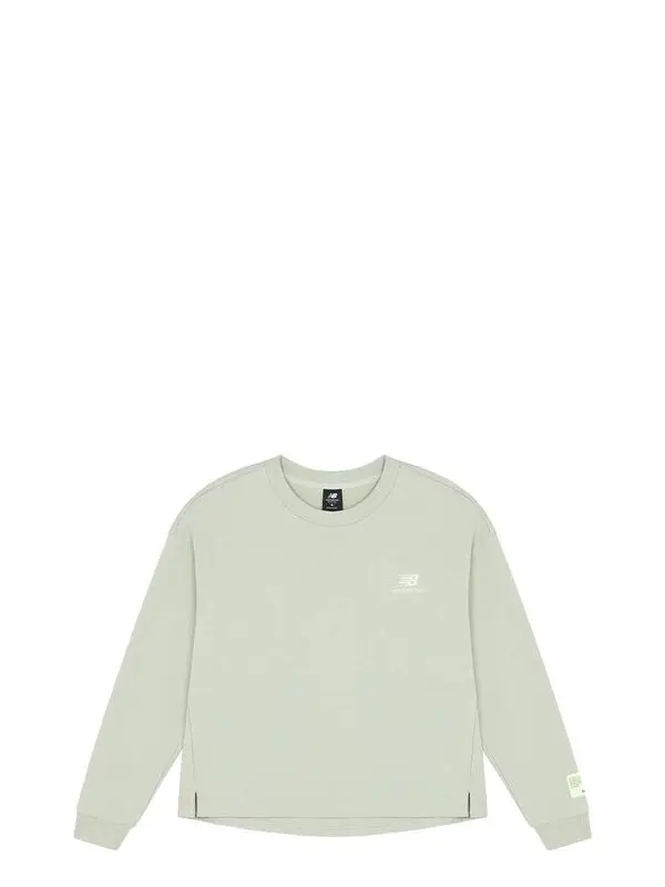 NEW BALANCE Embroidered Logo Knit Crewneck Long Sleeve T-shirt - Light Green