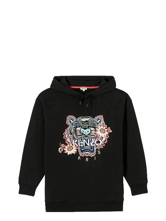 Kenzo Tiger Embroidered Cotton Hoodie - Black