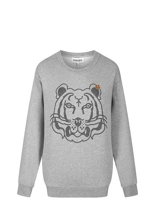 Kenzo Tiger Head Cotton Hoodie - Grey