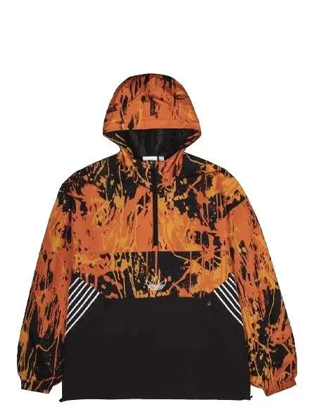 Adidas Originals Colorblock Stand Collar Hooded Jacket - Orange