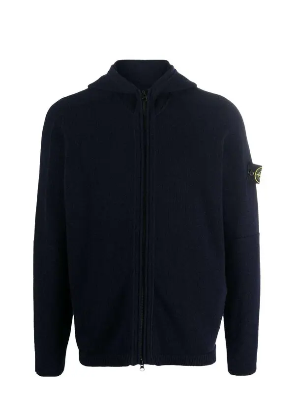 Stone Island Zip-up Hooded Cardigan - Black