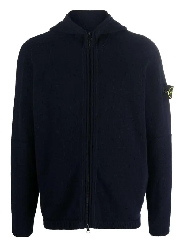 Stone Island Zip-up Hooded Cardigan - Black