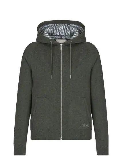 Dior Cashmere Blend Knit Hooded Zip-up Jacket - Tan