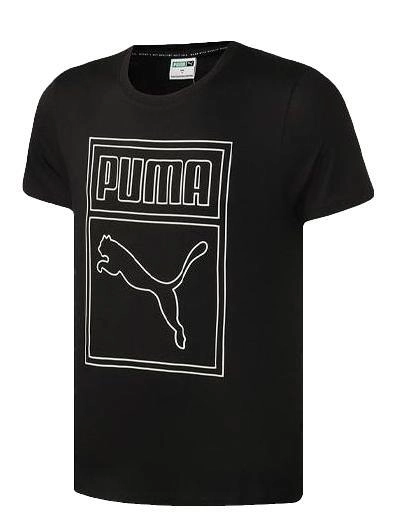 PUMA Large Logo Printing Sports Loose Round Neck Short Sleeve Black - Default Color