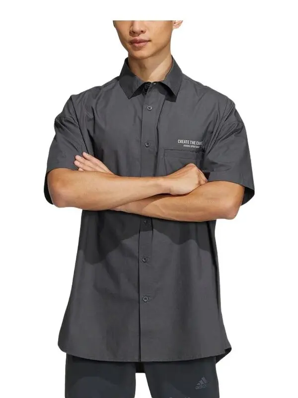 Adidas Back Alphabet Printing Pattern Lapel Short Sleeve Gray Shirt - Default Colorway