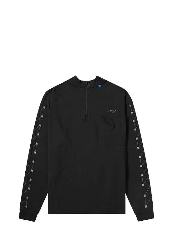Off-White Cotton High Collar Long Sleeve Shirt With Graphic Detailing - Black