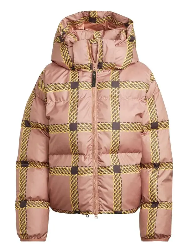 Adidas Puffer Jacket With Checked Print - Tan