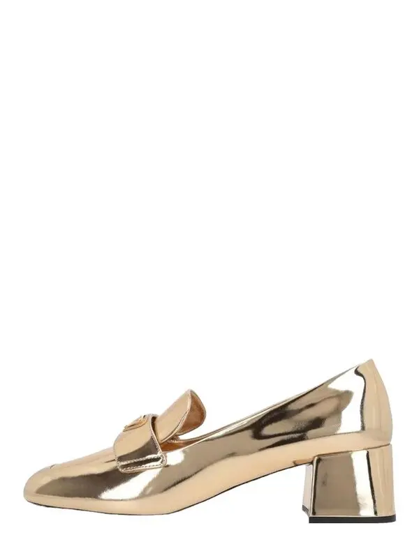 Prada Patent Leather Block Heel Loafers - Gold