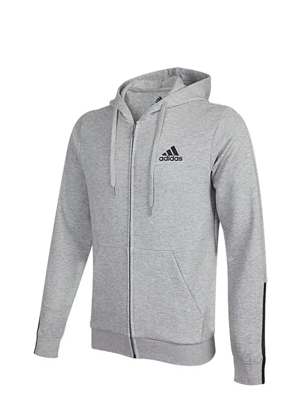 Adidas Knit Hooded Jacket With Logo Printing - Light Grey