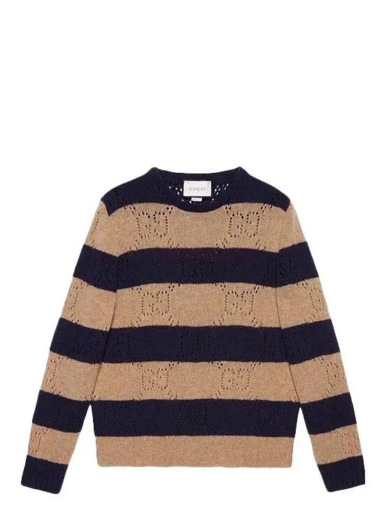 Gucci Gg Knit Striped Wool Sweater - Tan