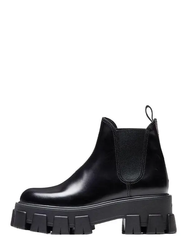 Prada Monolith Brushed Leather Chelsea Boots - Black