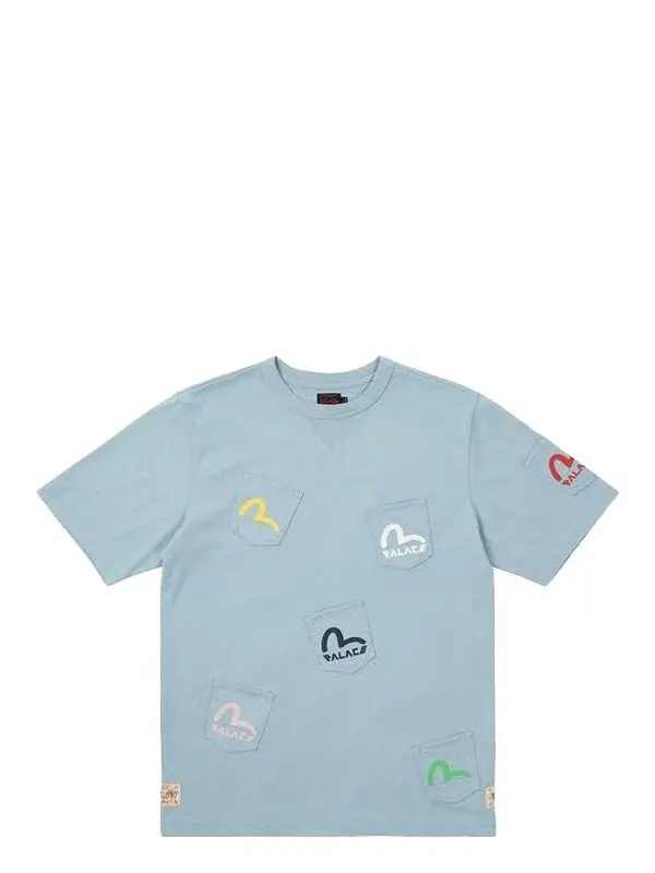 PALACE X Evisu Multi Pocket T-shirt Dusty Logo T-shirt - Blue