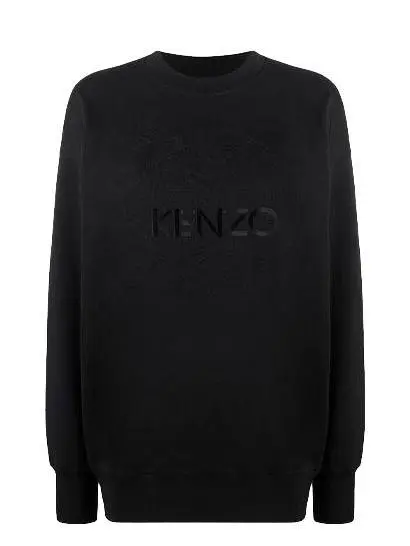 Kenzo Tiger Head Embroidered Logo Pullover Hoodie - Black