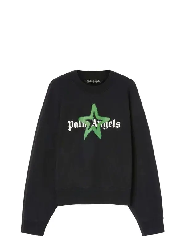 Palm Angels Star Sprayed Logo Sweatshirt - Black/green