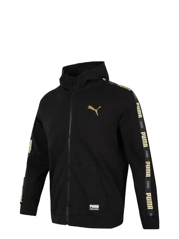 PUMA Logo Zip Up Hoodie - Black/gold