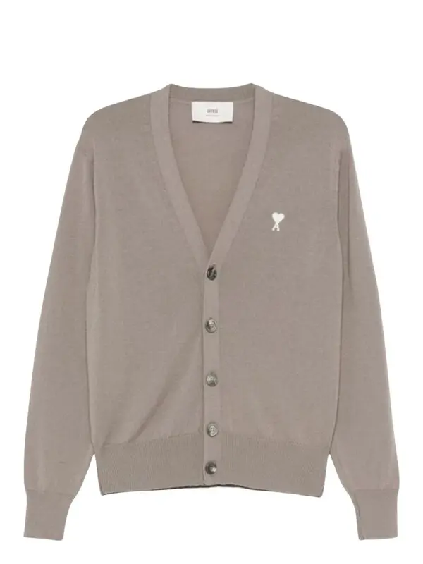 Ami De Coeur Embroidery Cardigan - Ash/off White
