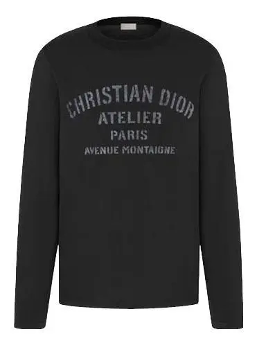 Dior Alphabet Logo Printing Round Neck Long Sleeves - Black