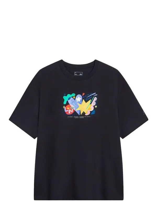 LI-NING Sport Sweat-absorbent Comfortable Tee 'black Multi - Black/white/red
