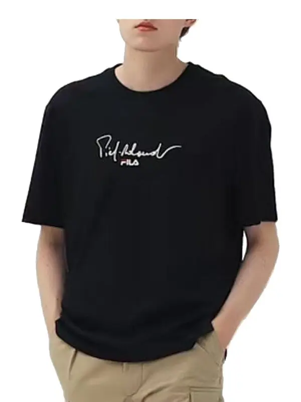 FILA Casual Sports Breathable Knit Round Neck Short Sleeve - Black