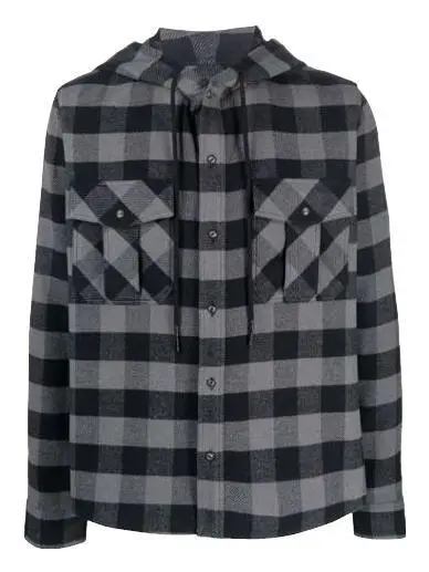 Off-White Arrow Flannel Plaid Crossover Long Sleeves Shirt - Black