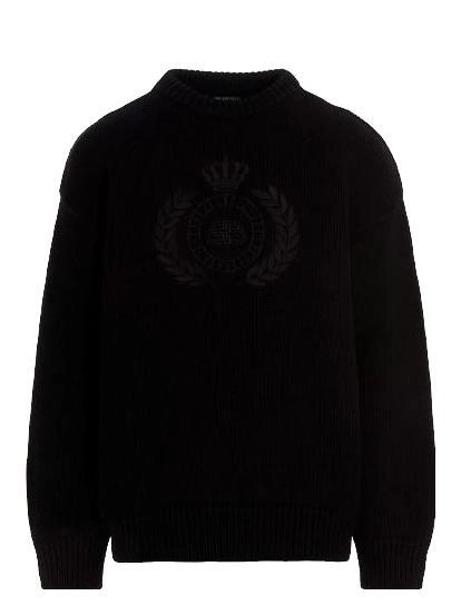 Balenciaga Bb Laurel Crown Logo Crewneck Knitted Sweater - Black
