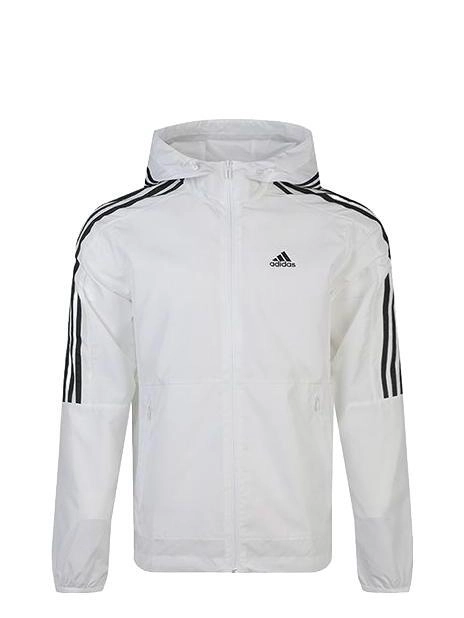Adidas Sporty Zip-up Hooded Jacket With Striped Details - White