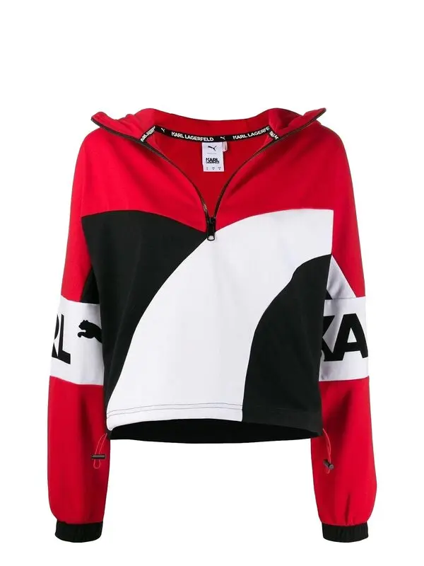 PUMA X Karl Lagerfeld Color Block Half-zip Hoodie - Red/white/black