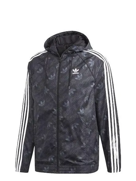 Adidas Originals Mono Logo Hooded Windbreaker Jacket - Black