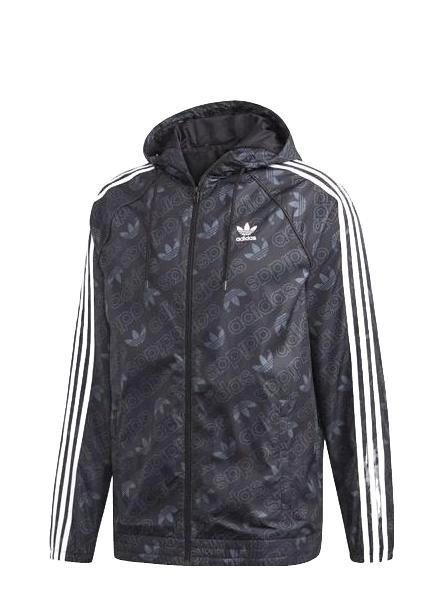 Adidas Originals Mono Logo Hooded Windbreaker Jacket - Black