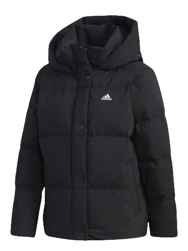 Adidas Padded Hooded Down Jacket With Logo - Black