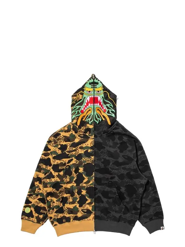 A BATHING APE X Clot Camo Split Shark Relaxed Fit Full Zip Hoodie - Black