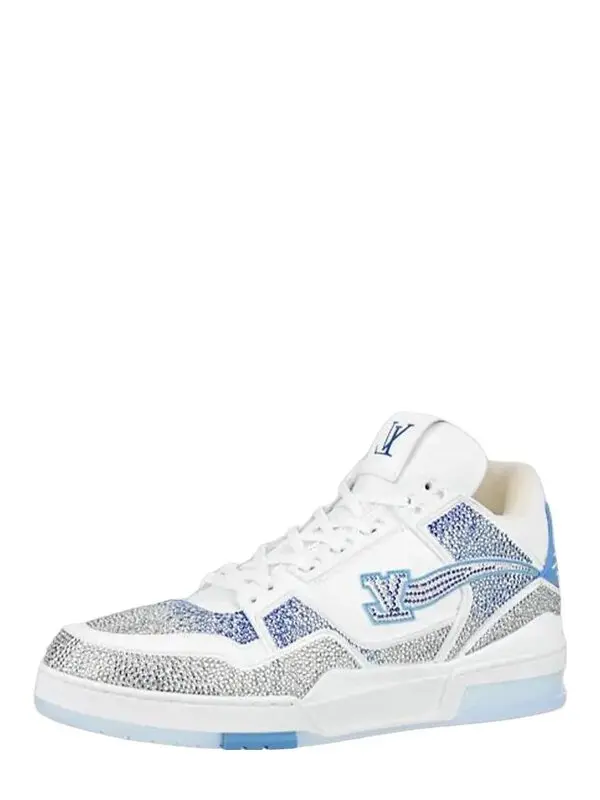 LOUIS VUITTON Trainer Sneakers With Embellished Crystals - White/blue/grey
