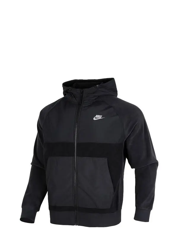 Nike Splicing Pullover Fleece Lined Hoodie - Black