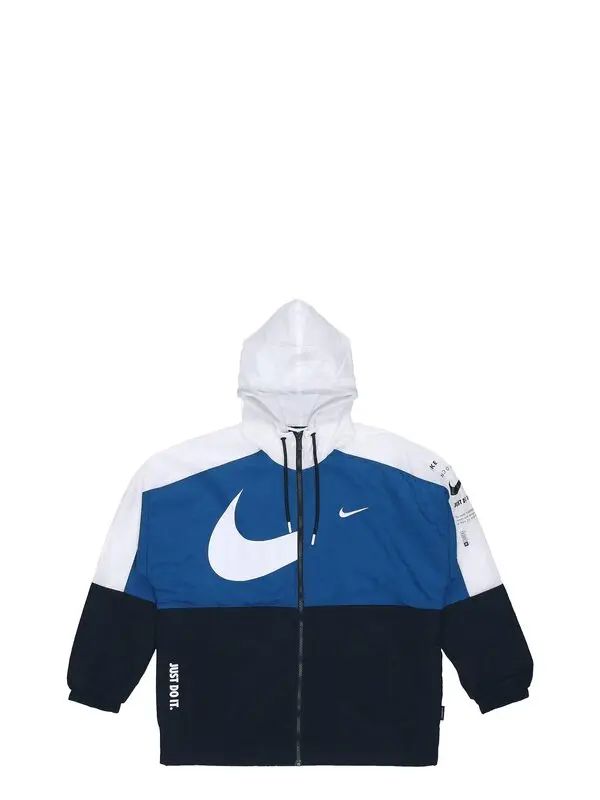 Nike Swoosh Contrast Stitching Hooded Woven Jacket - Blue