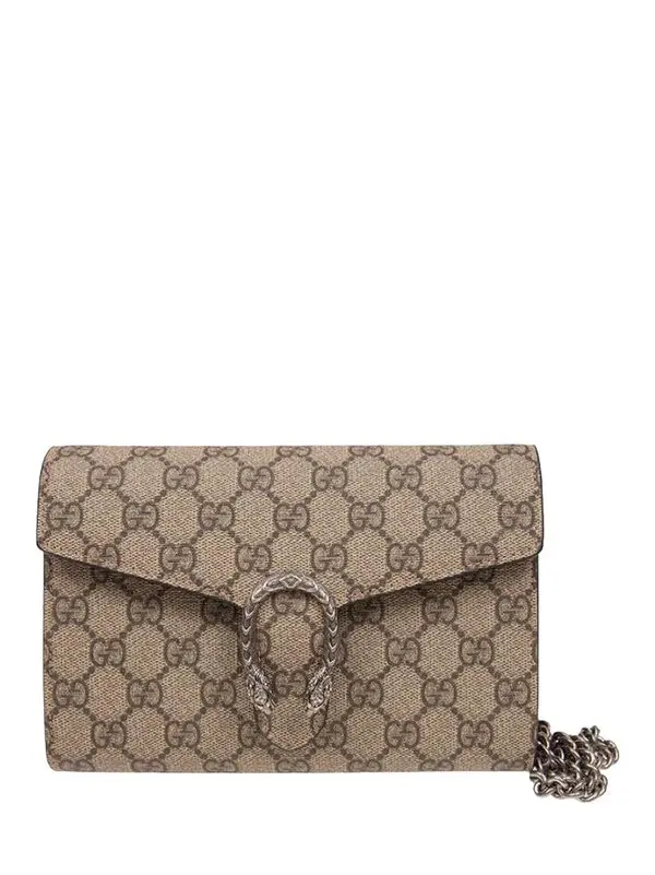 Gucci Dionysus Tiger Head Logo Canvas Chain Shoulder Bag - Camel