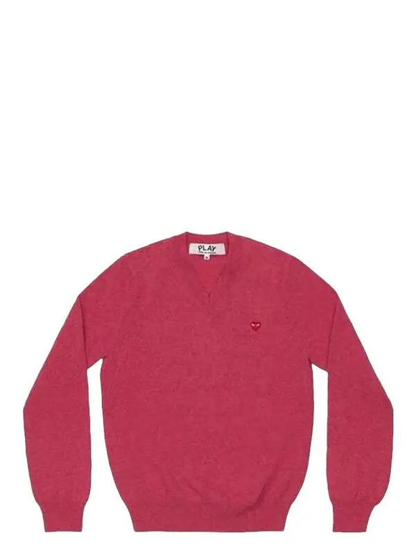 Play Comme Des Garcon V-neck Pullover With Small Red Heart - Pink